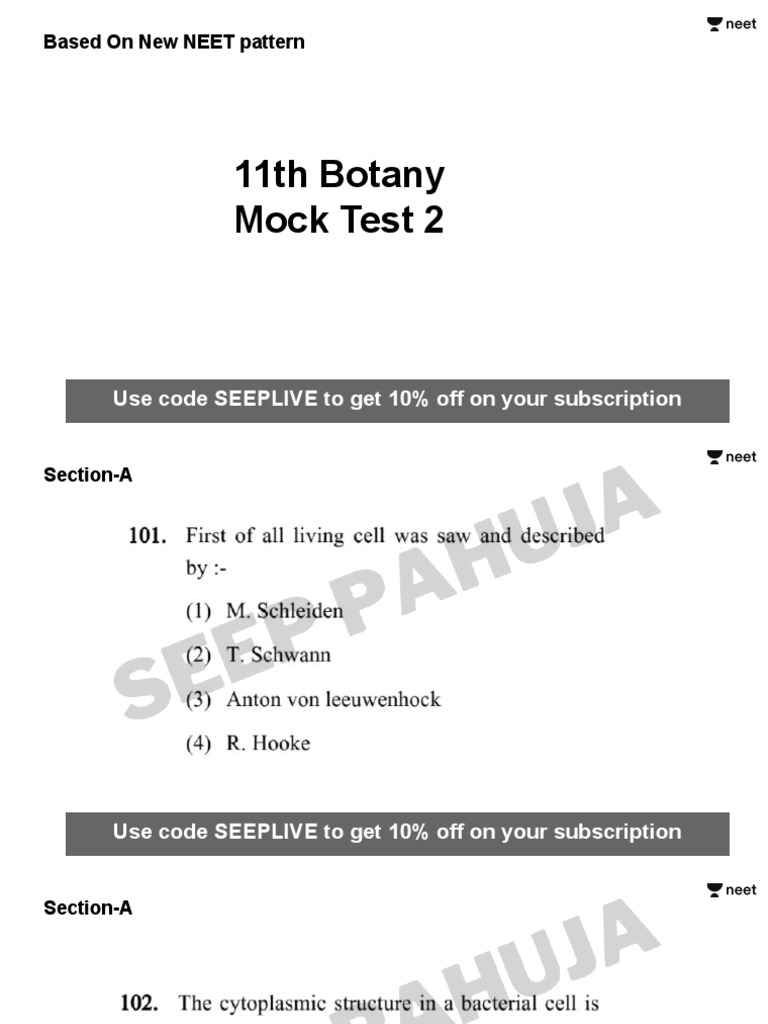 Unit Test 2 - Botany - Biomolecules, Cell & Cell Cycle | PDF