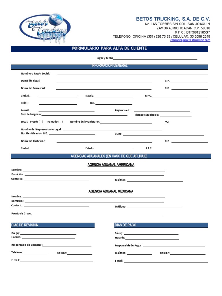 Formulario de Alta Cliente | PDF | Economias | Industrias de servicio