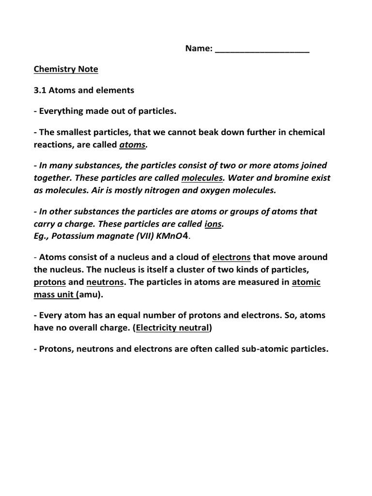 Chem Note 1.1 | PDF