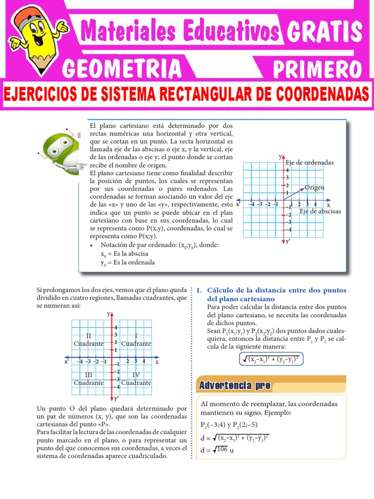 Ejercicios de Sistema Rectangular de Coordenadas para Primer Grado de ...