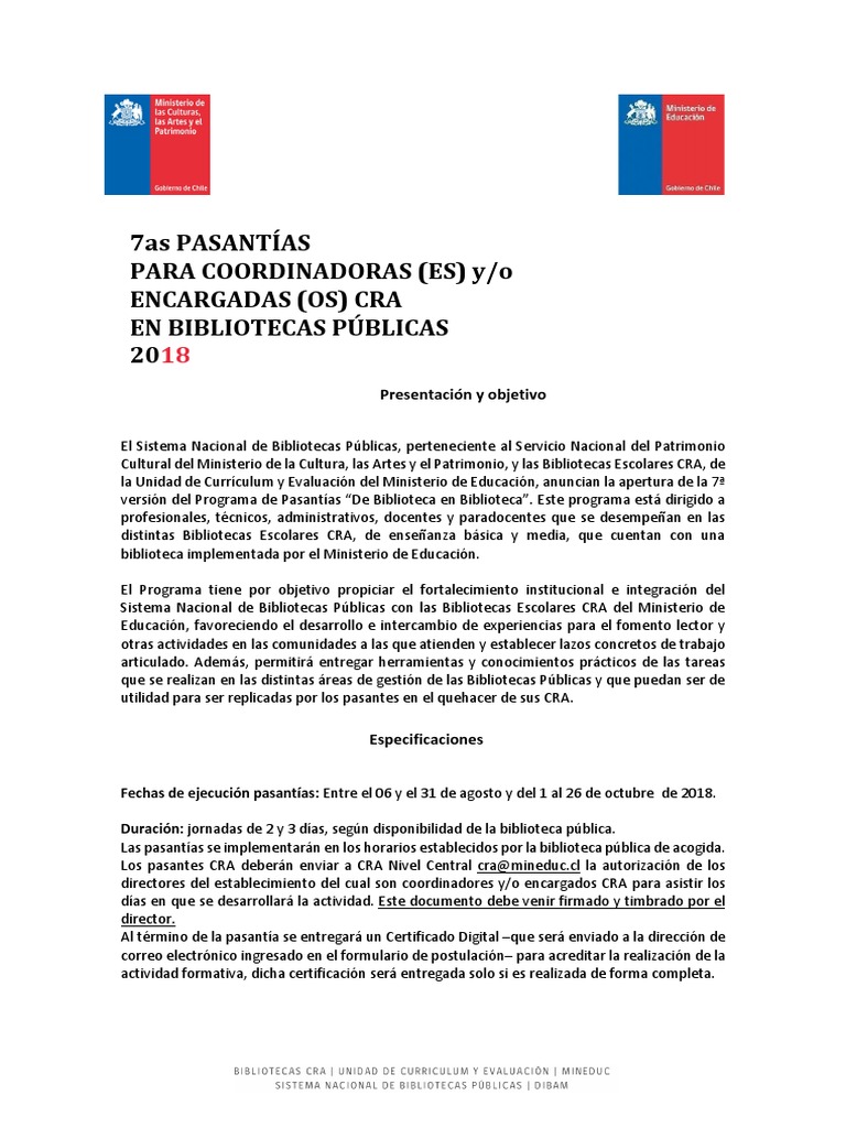 Programa de Pasantias para Coordinadores 2018 | PDF | Bibliotecas | Método de enseñanza