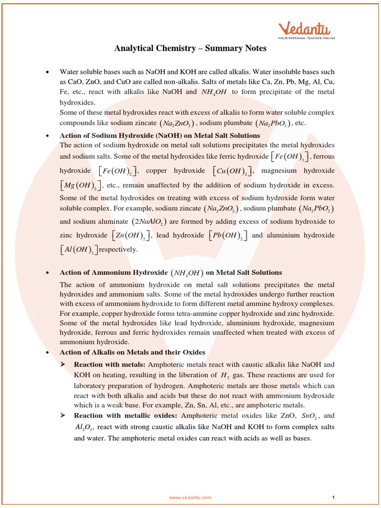 Class 10 Chemistry Chapter 4 Revision Notes | PDF | Hydroxide | Sodium ...