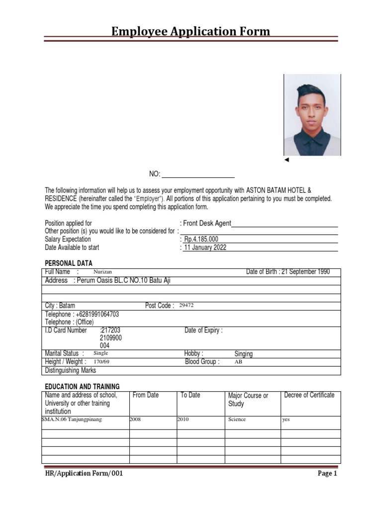 Employee Application Form | PDF | Human Resource Management