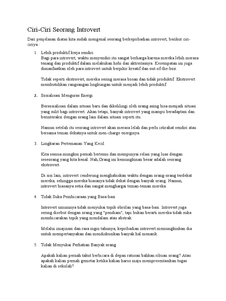 Ciri Introvert | PDF