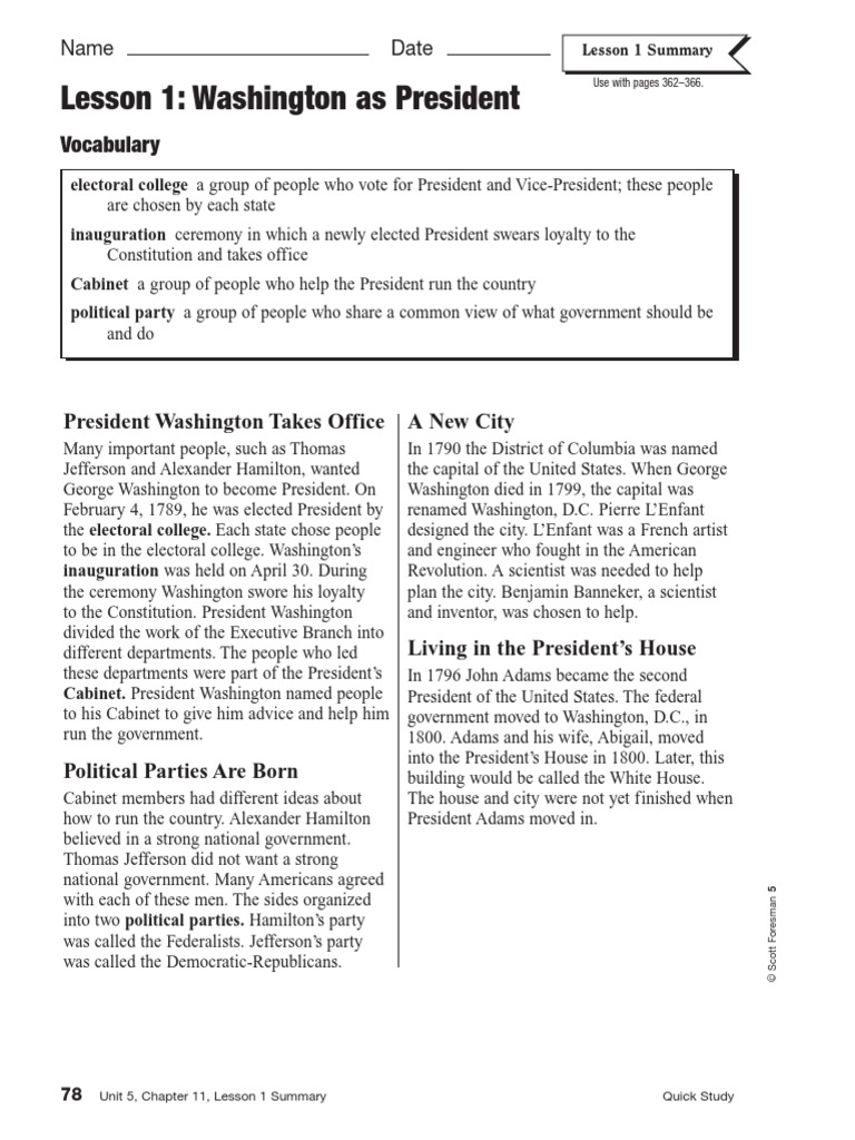 Lesson 1. Washington As President | PDF | Presidents Of The United ...