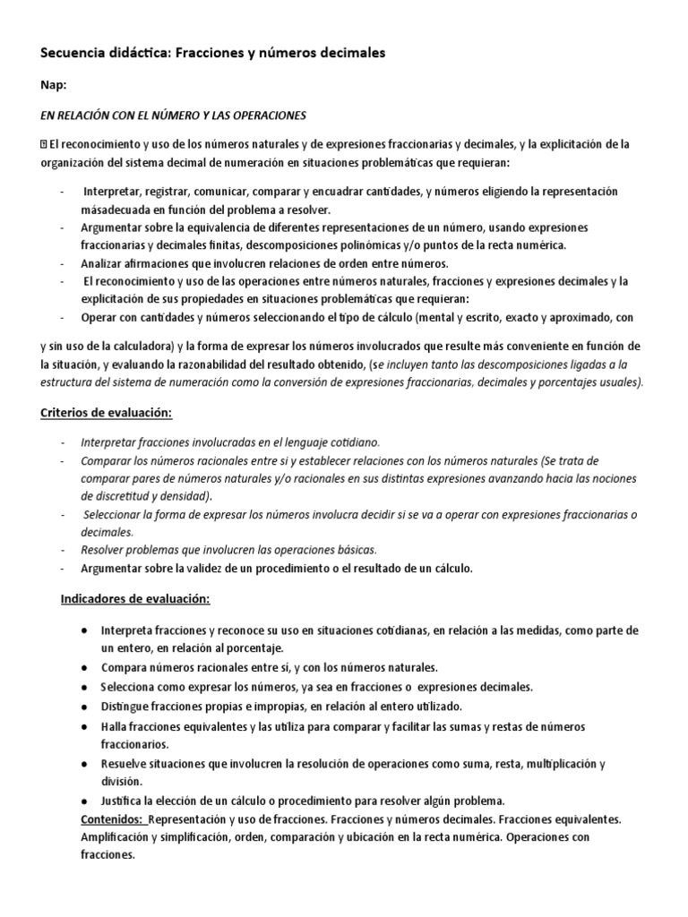 Secuencia Didáctica: Fracciones y Decimales | PDF | Números | Número ...