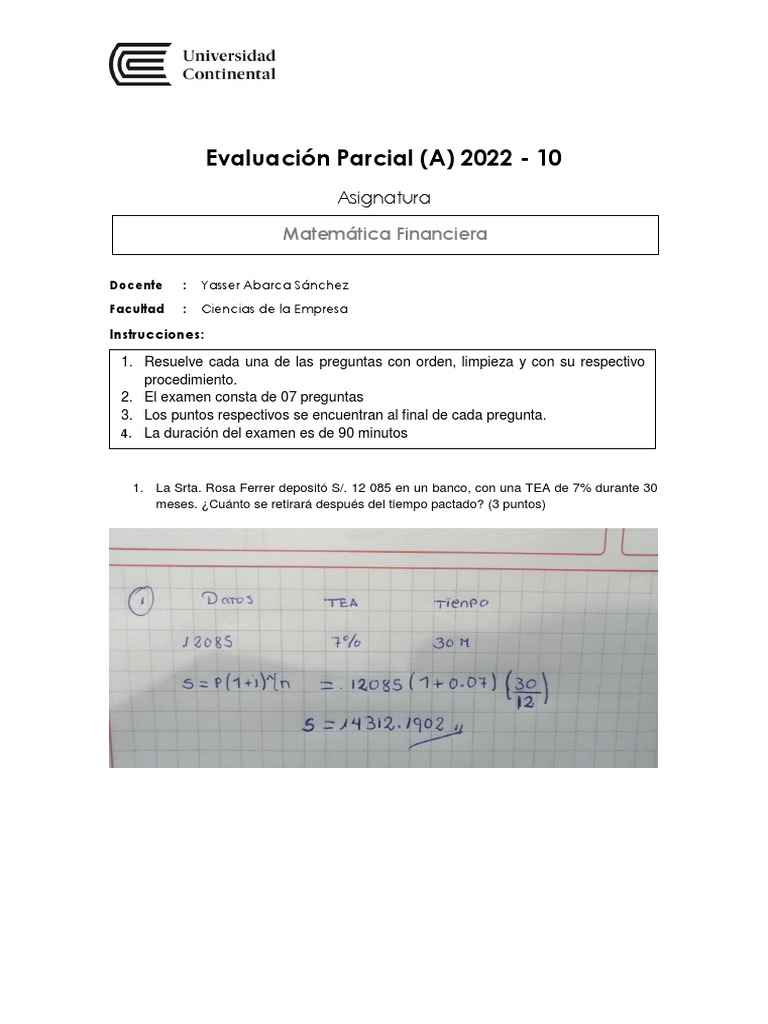 Financiera Prueba - de - Desarrollo - PARCIAL | PDF | Finanzas Matemáticas | Dinero