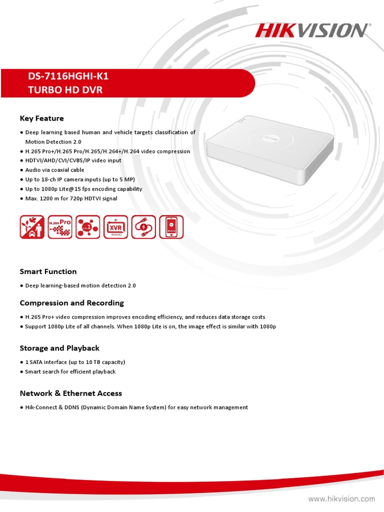Especificaciónes Técnicas - DS-7116HGHI-K1 - V4.70.160 - 20220628 | PDF | Video | Data Compression