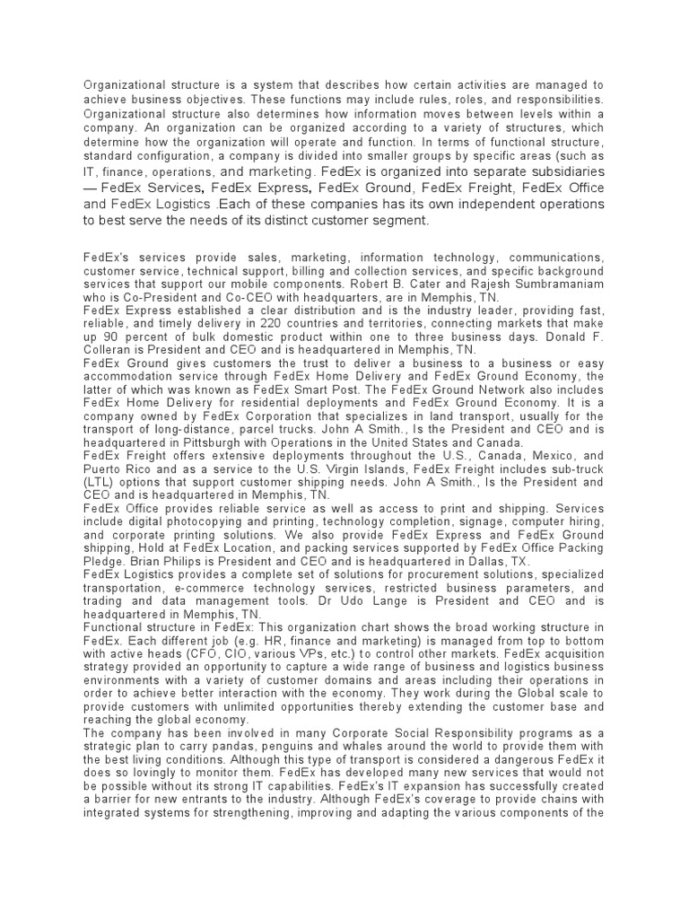 Org Structure Final | PDF | Fed Ex | Economies