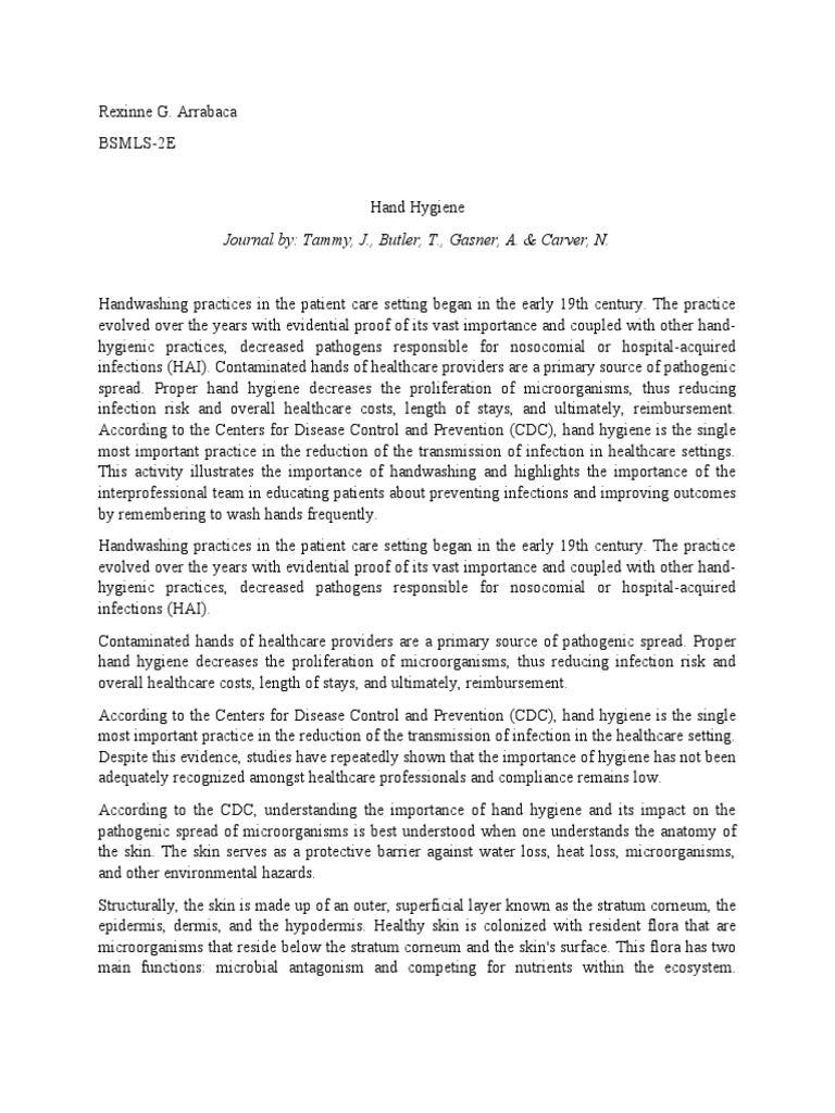 Arrabaca - Prelim Journal - CPH | PDF | Hand Washing | Hospital Acquired Infection