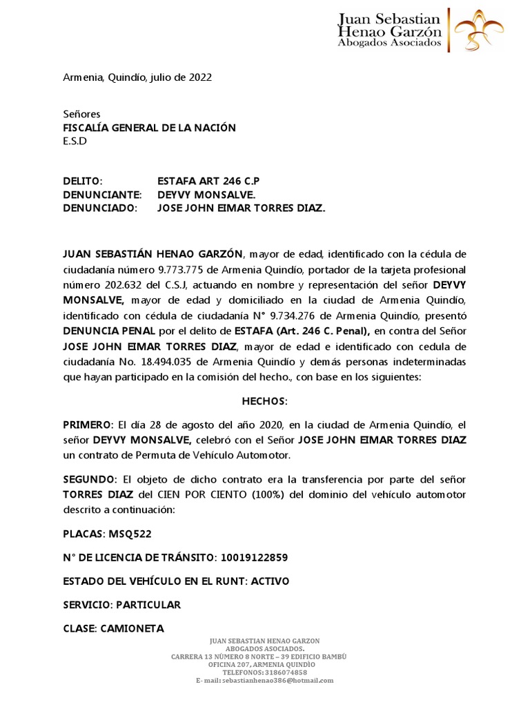 Denuncia Penal Estafa | PDF