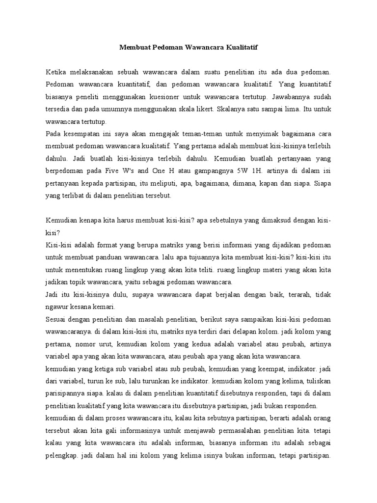 Membuat Pedoman Wawancara Kualitatif | PDF