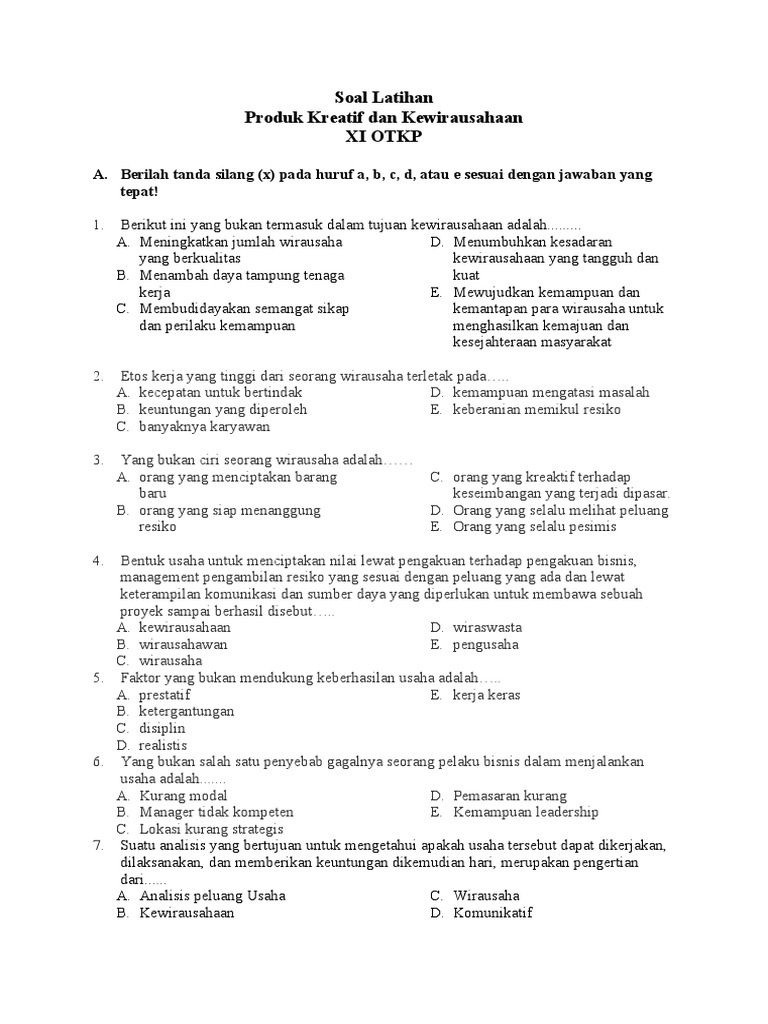 Soal Latihan PKWU XI | PDF