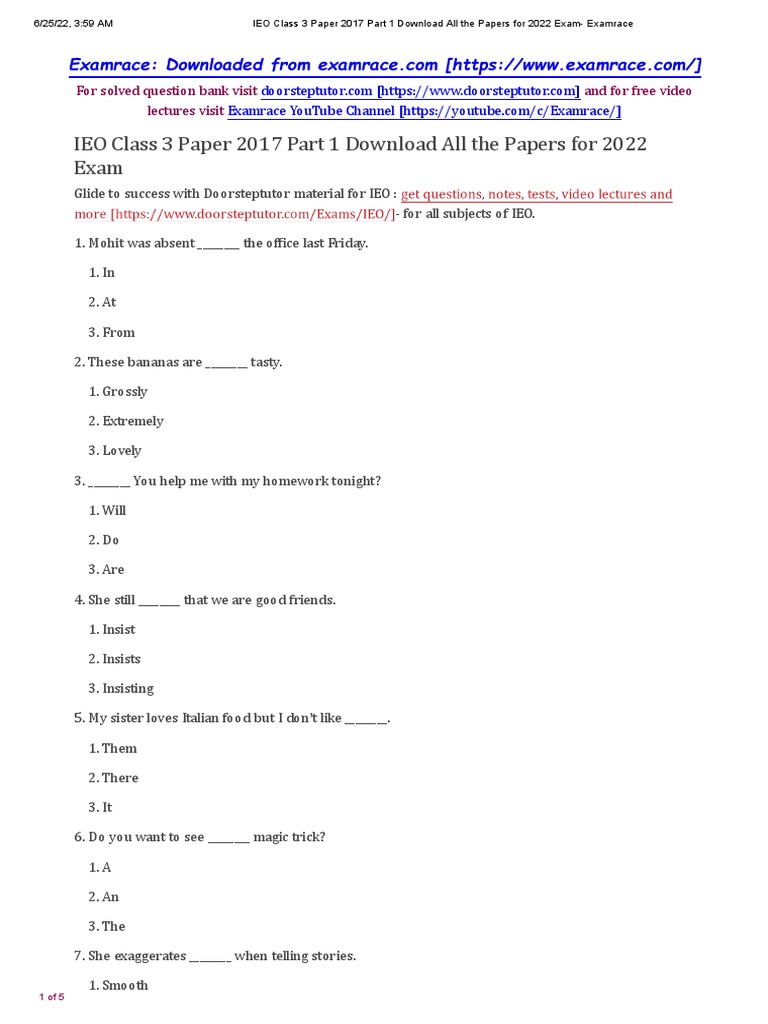 IEO Class 3 Paper 2017 Part 1 | PDF | Wright Brothers | Faq
