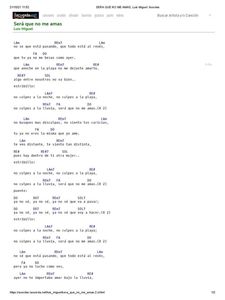 Acordes de "Será que no me amas" | PDF | Acorde (Música) | Música grabada