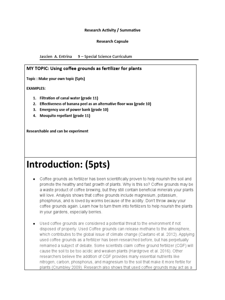 Entrina Activity Intro To RRL | PDF | Compost | Fertilizer