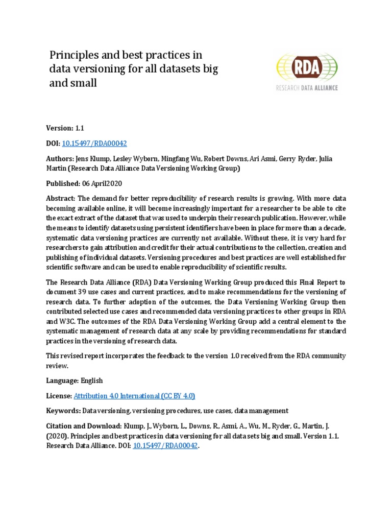 Data Versioning Principles Best Practices | PDF | Conceptual Model | Version Control