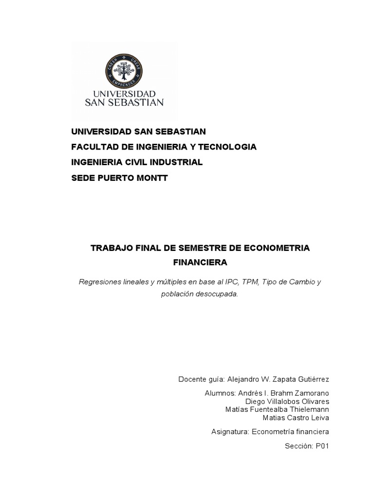 Trabajo Final Econometria - Andres Brahm - Diego Villalobos - Matias Fuentealba | PDF ...