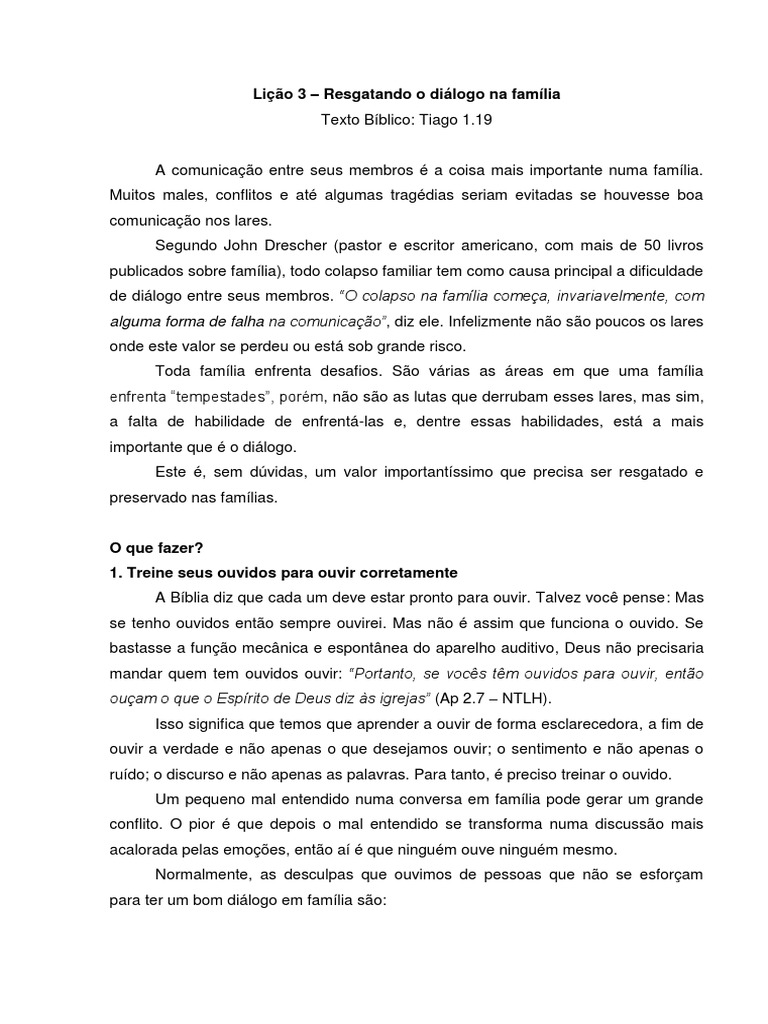 Resgatando o diálogo na família através da escuta ativa, do uso sábio ...