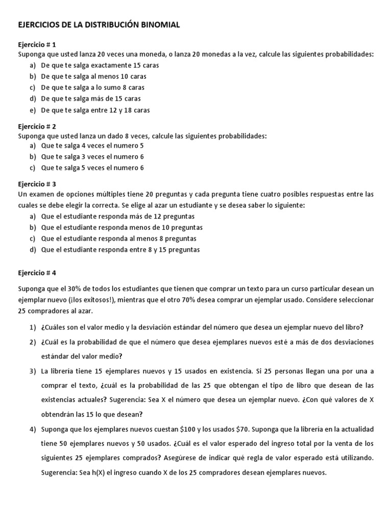 Ejercicios de La Distribución Binomial y Poisson | PDF | Probabilidad | Distribución de veneno