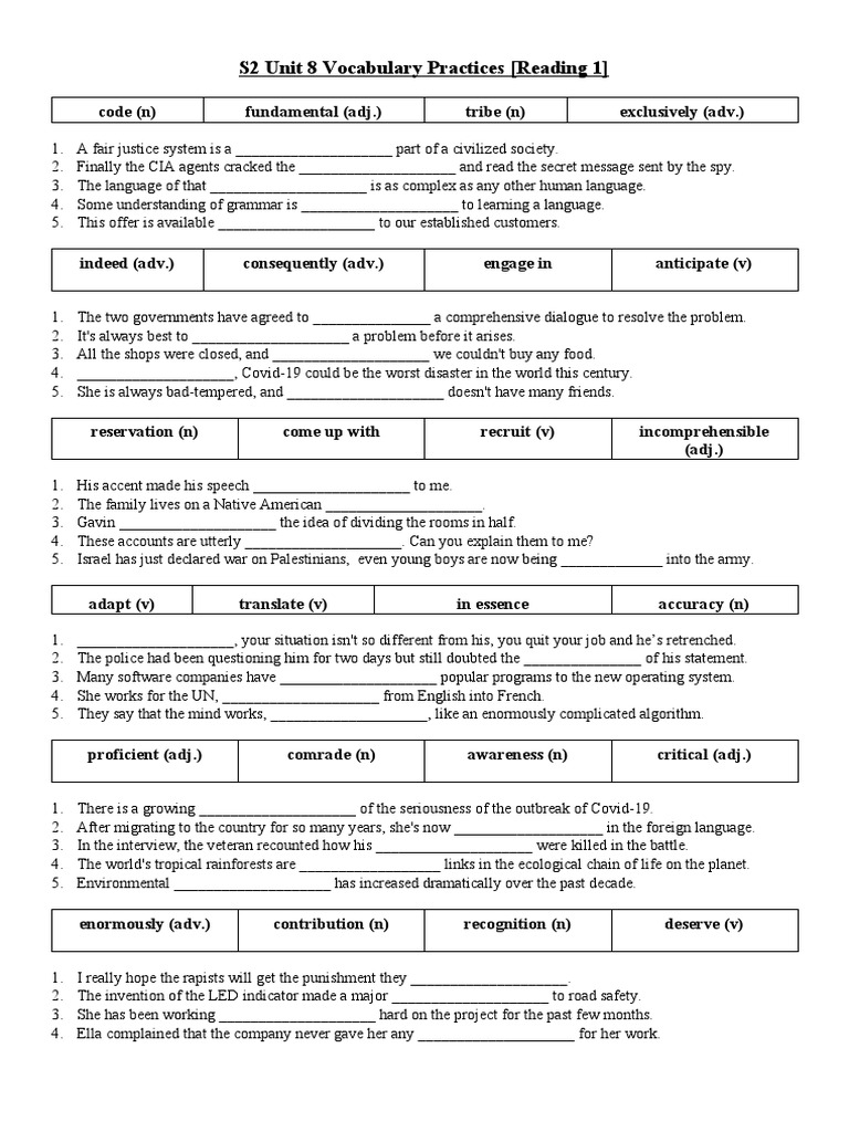 S2 Ques Unit 8 Vocab Practices | PDF