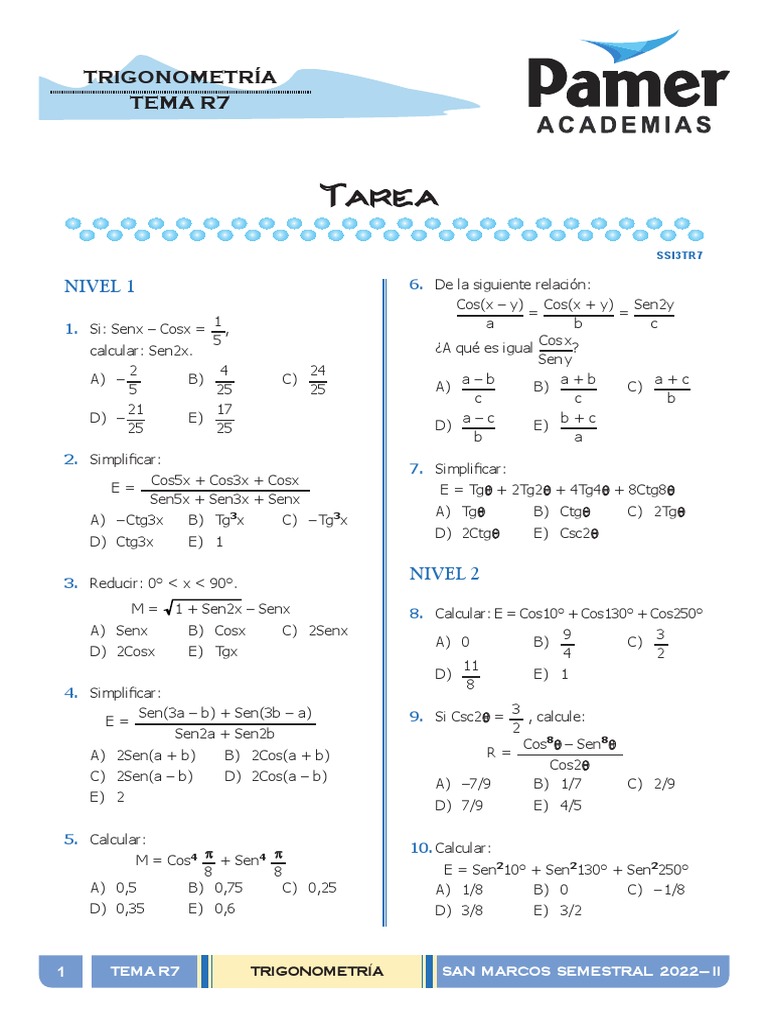 5.trigonometria - Sem R7 - Tarea | PDF | Trigonometría