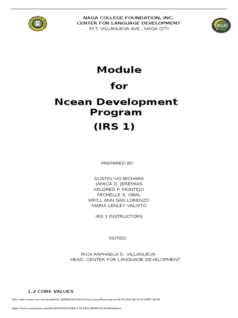 Core Values Module Paolo | PDF | Courage | Cognition