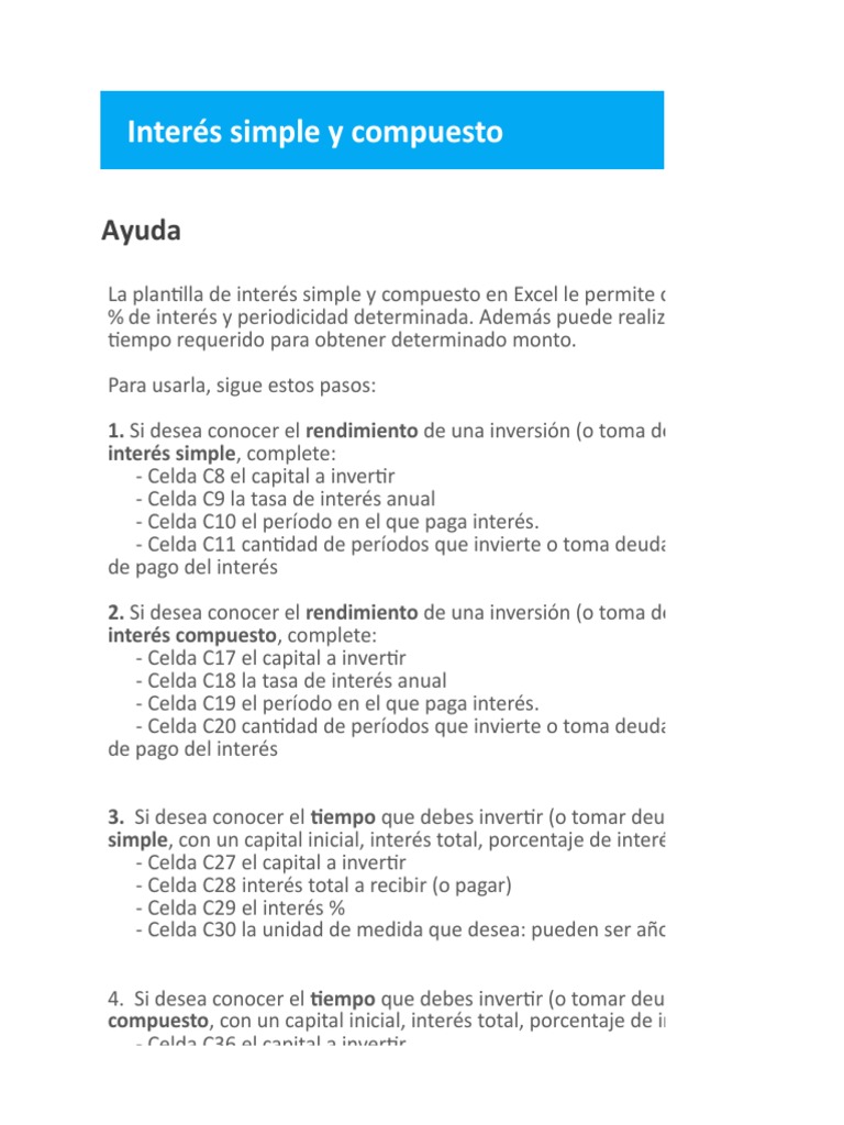Plantilla Excel Interés Simple y Compuesto | PDF | Interés compuesto ...