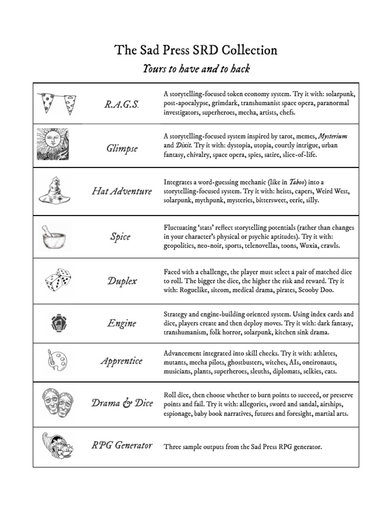 Sad Press SRD Collection 3.0 | PDF | Role Playing Games | Tabletop Games