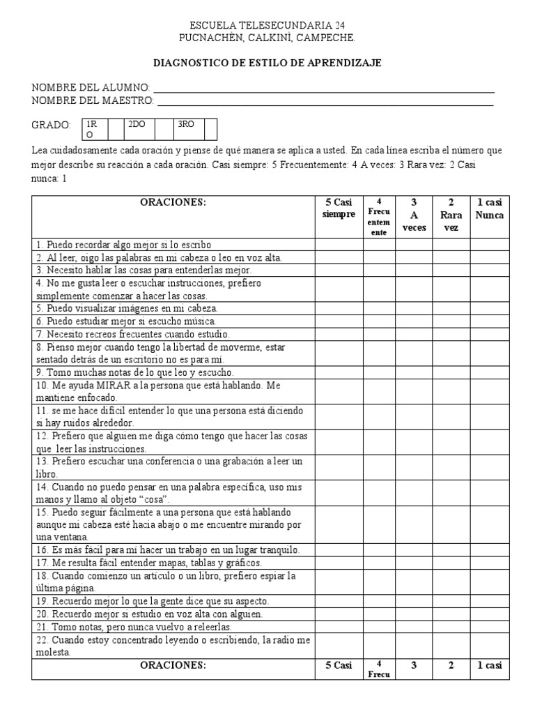 Diagnostico de Estilos de Aprendizaje | PDF