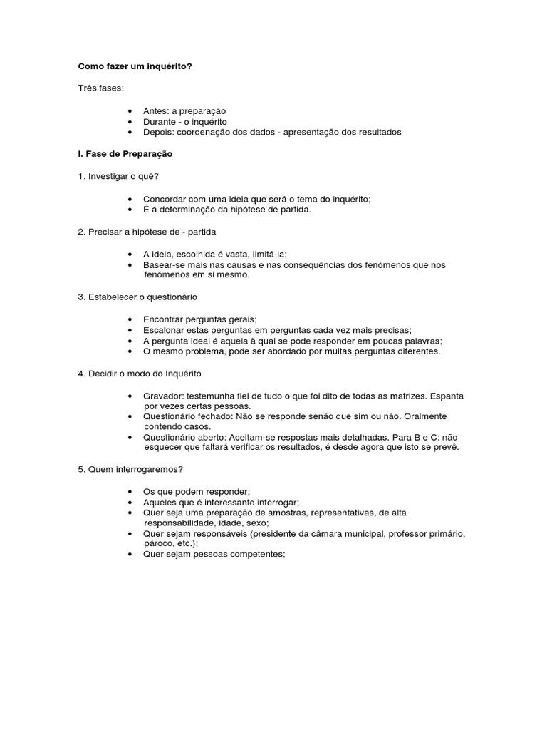 Como Fazer Um Inquérito | Download grátis PDF | Entrevista