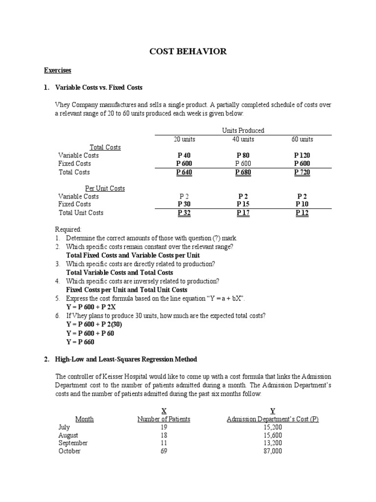 1 - Cost Behavior | PDF | Variable (Mathematics) | Least Squares