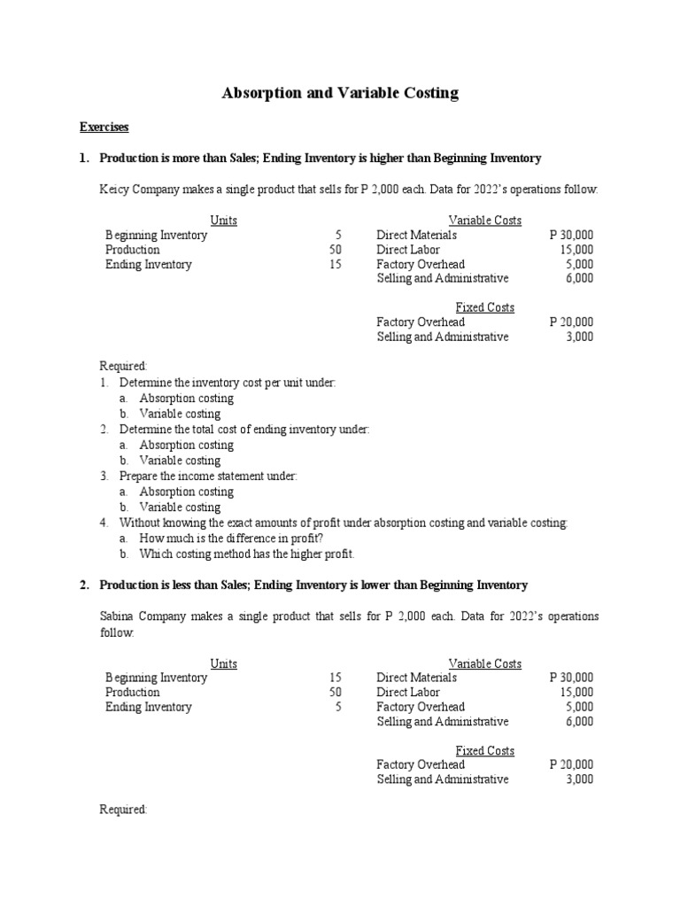 3 - Absorption and Variable Costing | PDF | Inventory | Cost Of Goods Sold