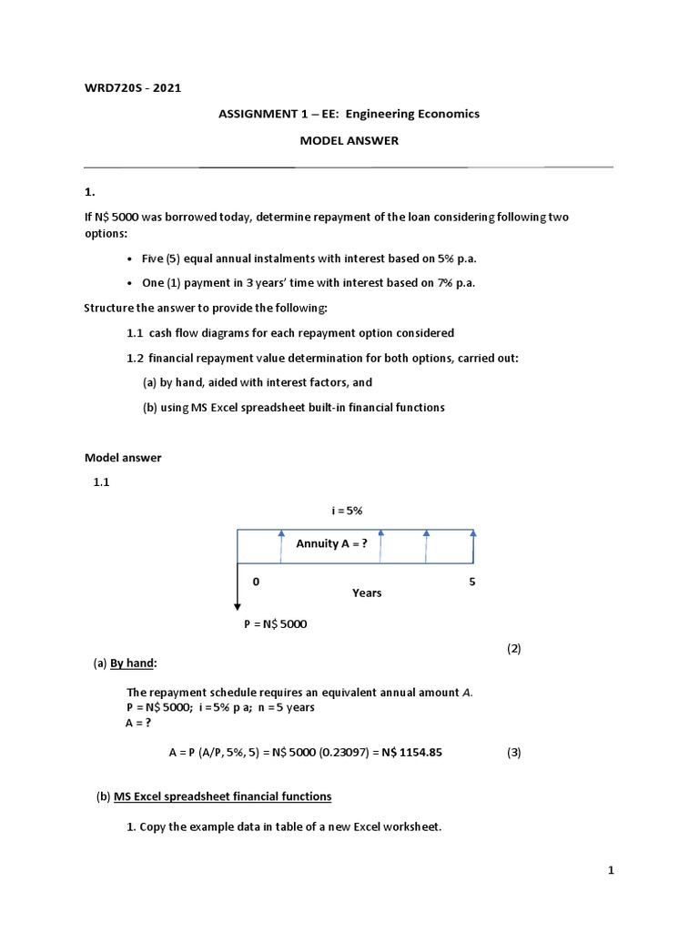 WRD720S-2021 - Assignment 01 - EE - Model Answer | PDF | Microsoft Excel | Interest