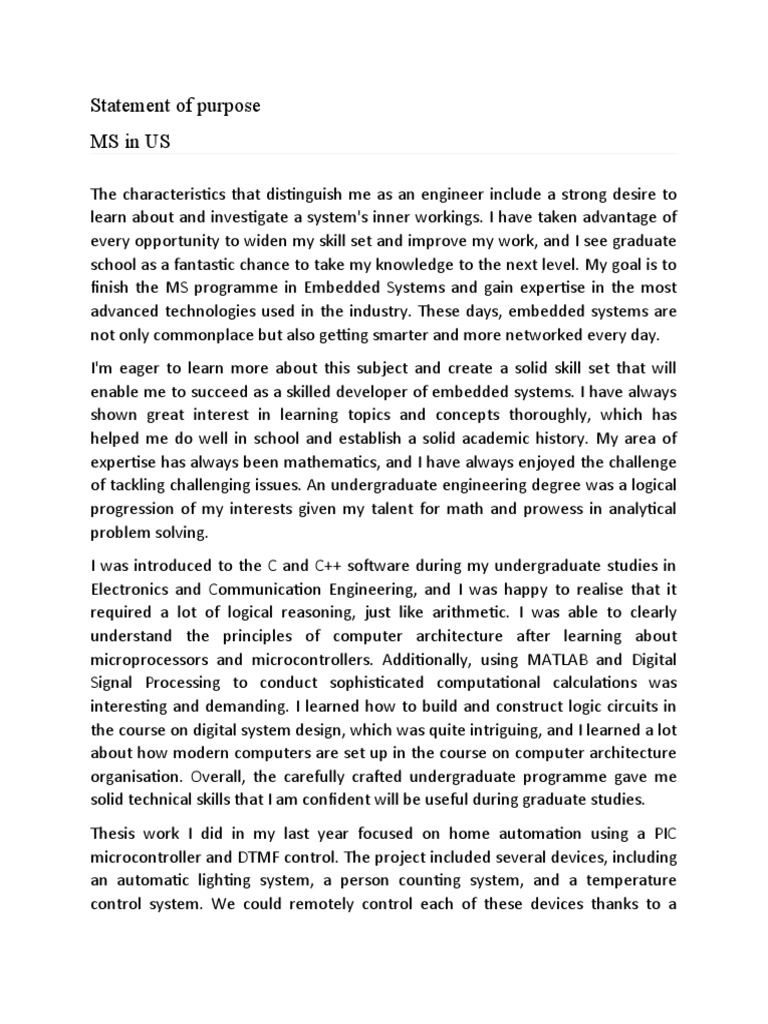Statement of Purpose Msinus | Download Free PDF | Embedded System ...