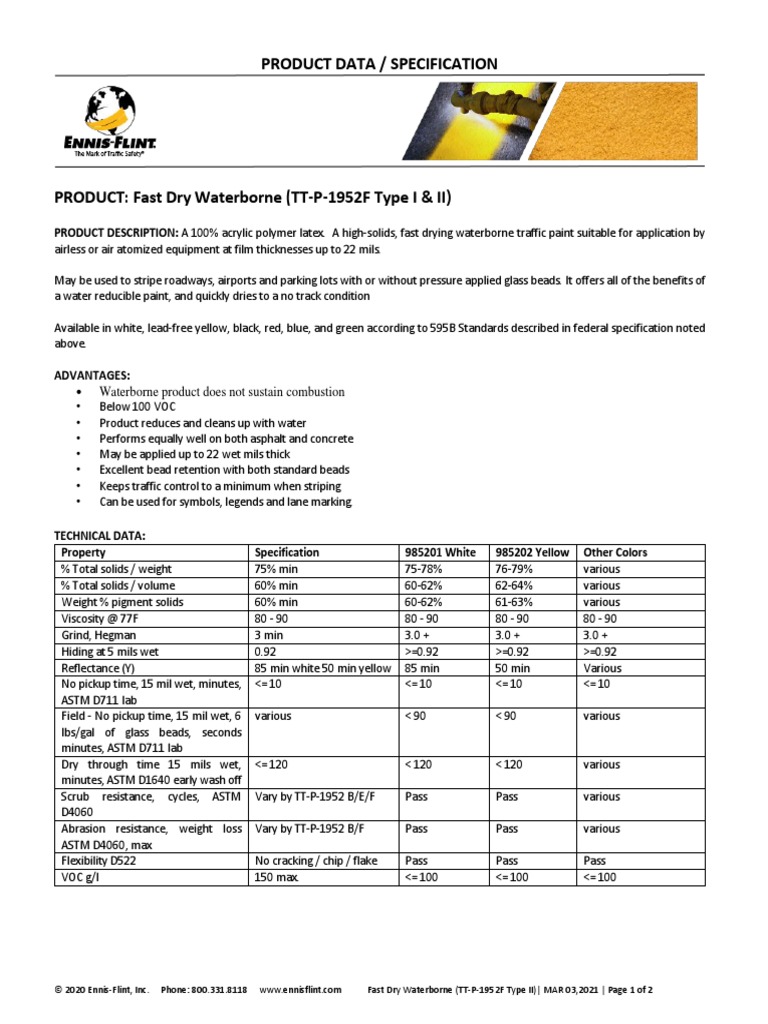 WB Paint PDS 1952F TY II Fast Dry Final 210303 DA | PDF | Paint | Concrete