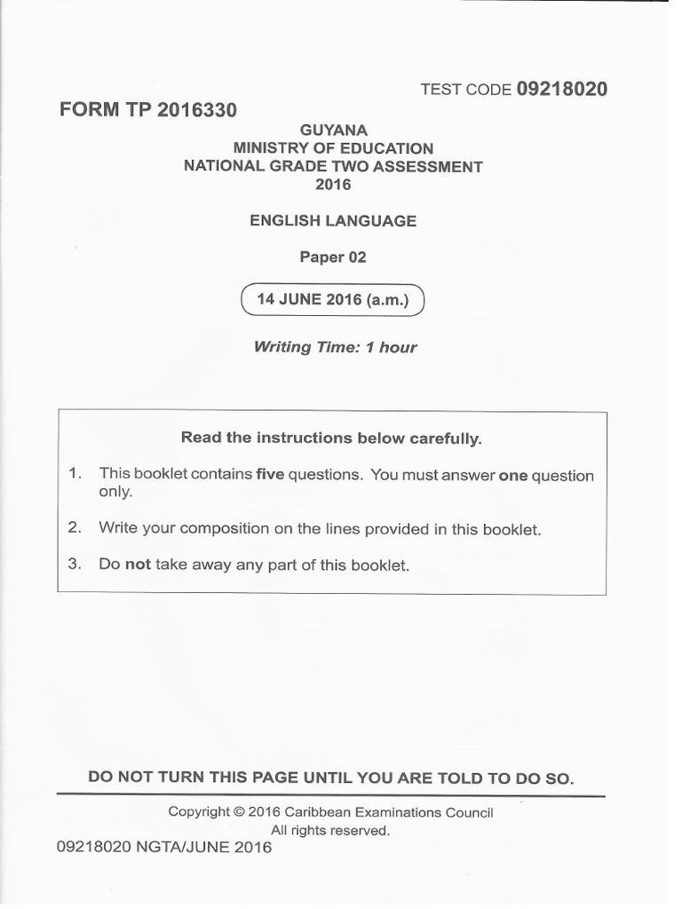 National Grade 2 Assessment - 2016 - English P2 | PDF