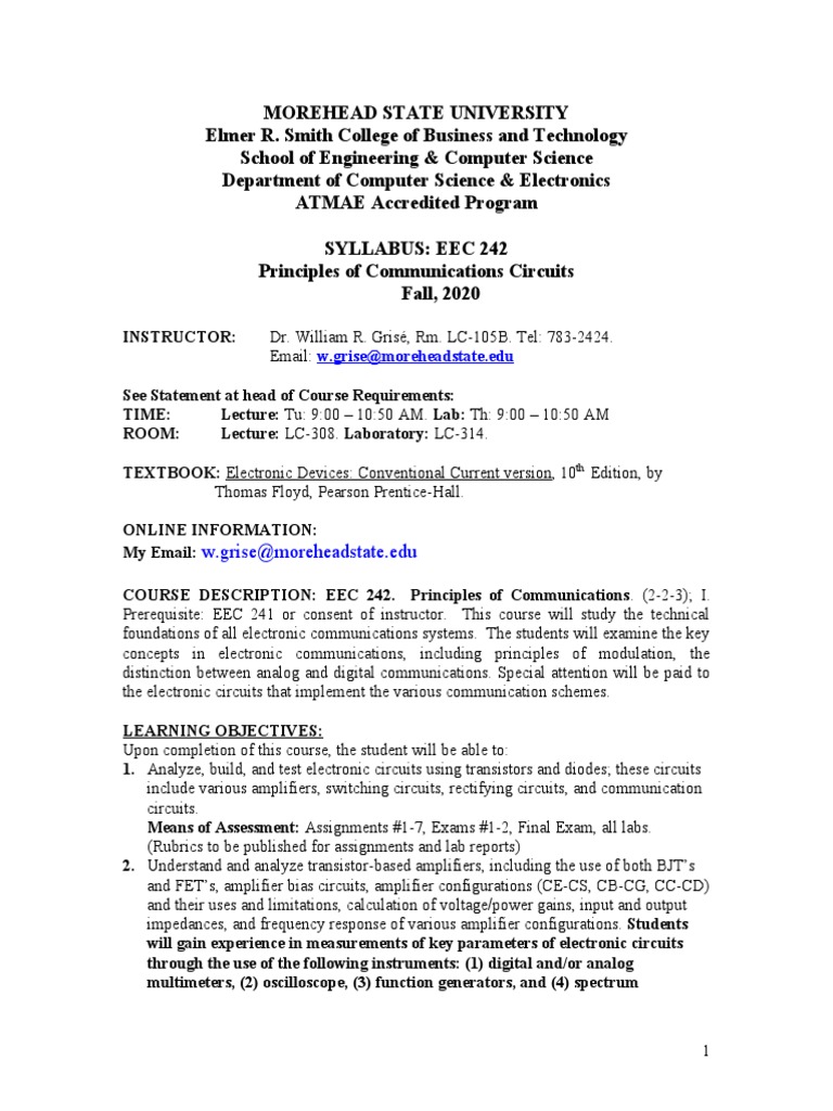EEC 242 Syllabus Fall 2020 | PDF | Amplifier | Electronic Circuits