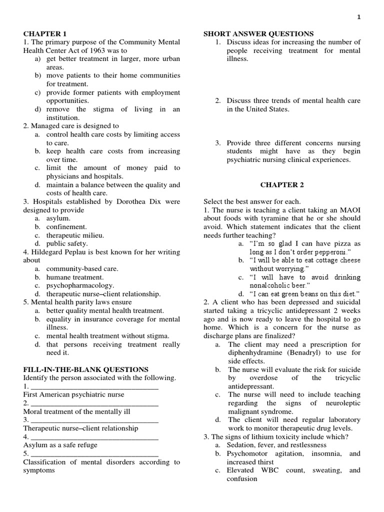 Chapter 1 24 Study Guide | PDF | Psychotherapy | Psychiatry