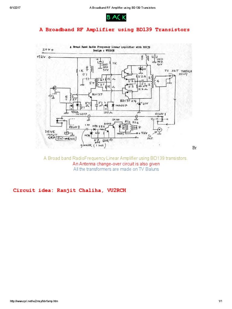 A Broadband RF Amplifier Using BD139 Transistors | PDF | Computers