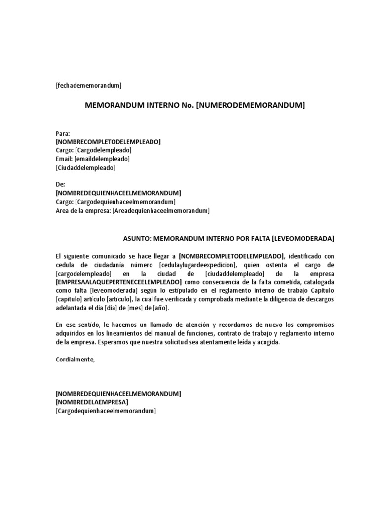 Memorandum Por Falta Leve o Moderada | PDF