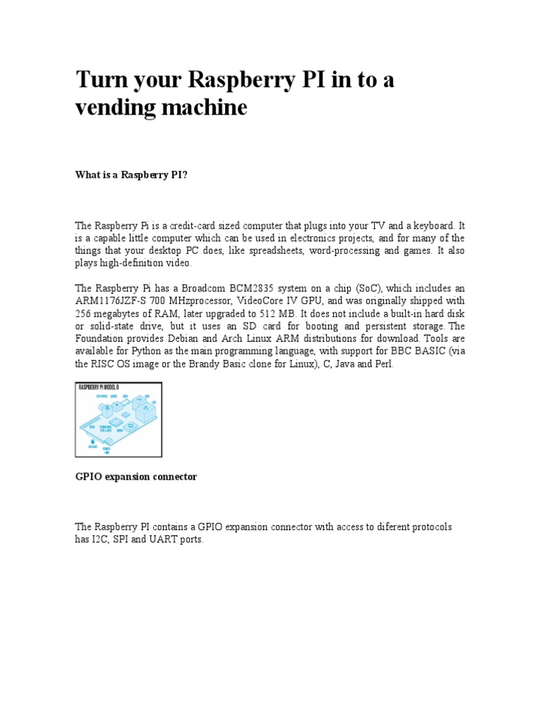 Turn Your Raspberry PI in To A Vending Machine | PDF | Raspberry Pi ...