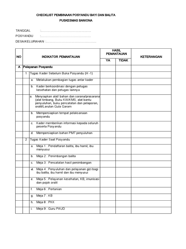 Cheklist Pemantaun Kader Posyandu Balita | PDF | Pengembangan Diri