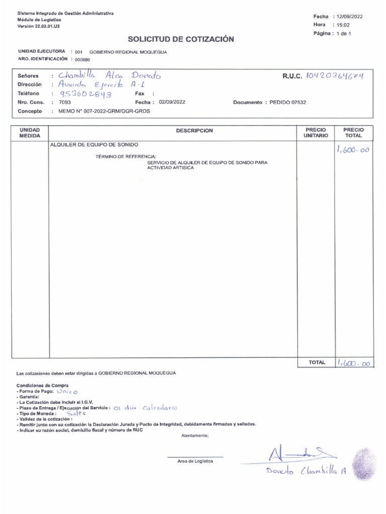 SOLICITUD DE COTIZACION | PDF