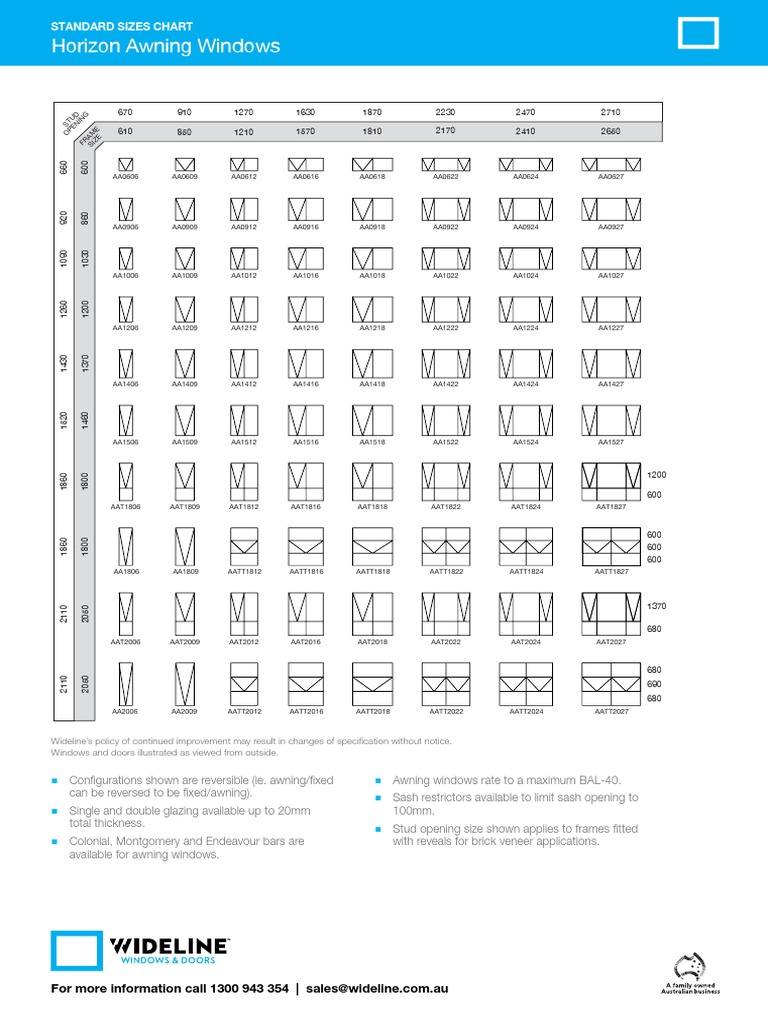 WIDELINE Awning Window Standard Size | Download Free PDF | Window ...