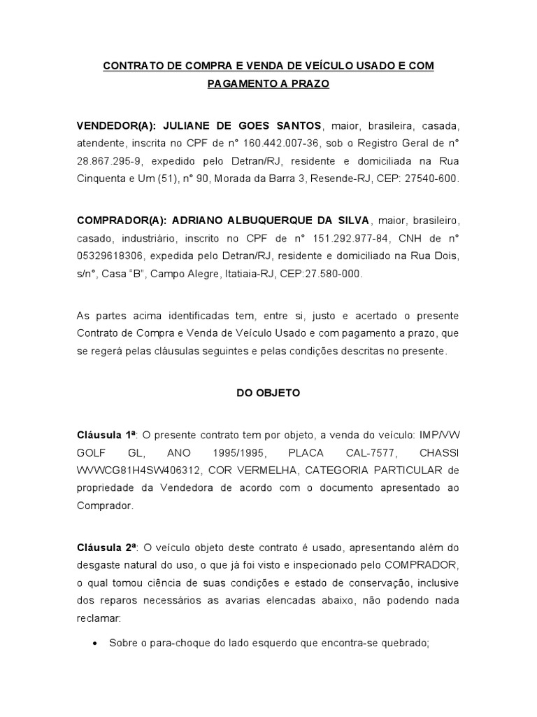 Contrato de Compra e Venda Veículo Usado | PDF | Economias