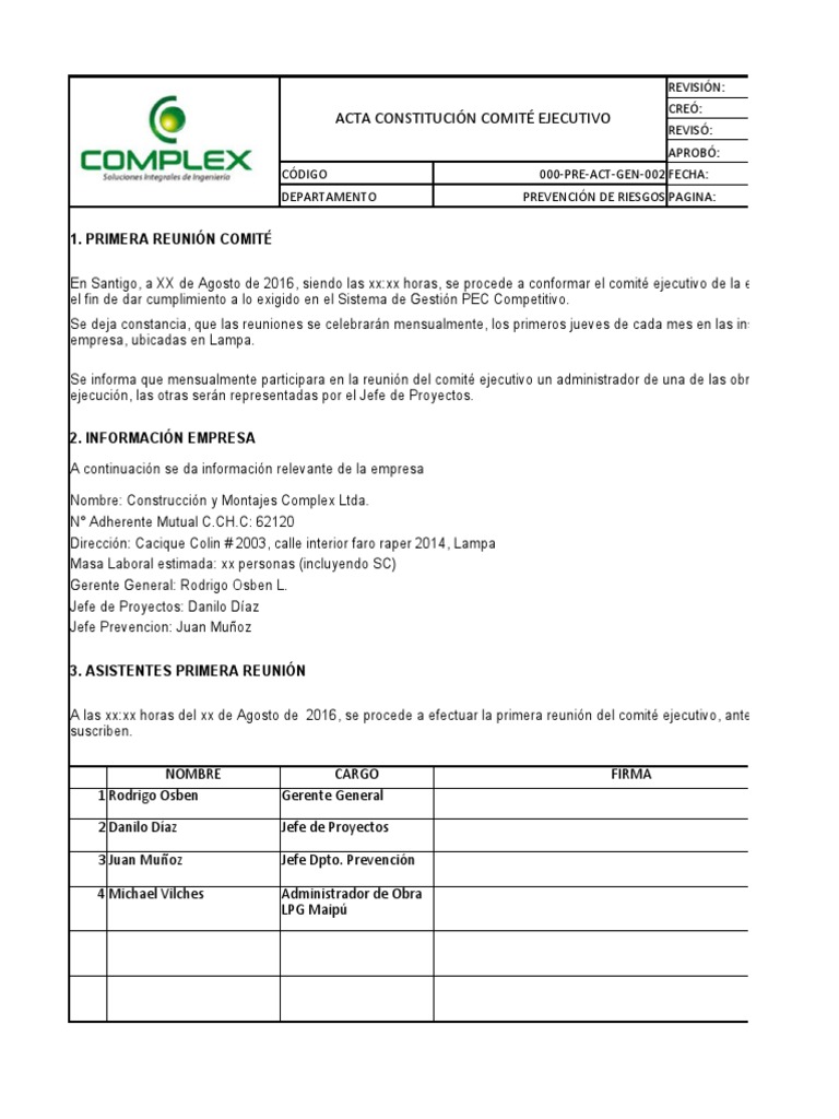 000-Pre-Act-Gen-002 - 0 Acta Constitucion Comite Ejecutivo | PDF