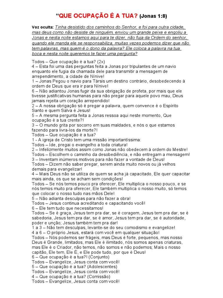 Que Ocupação É A Tua | PDF | Jonas | Jesus