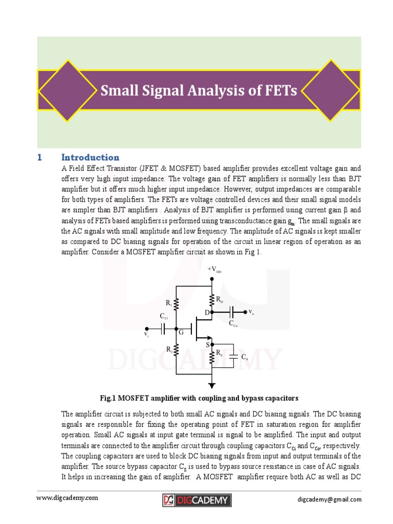 9.small Signal Analysis of Mosfets | PDF | Amplifier | Field Effect Transistor