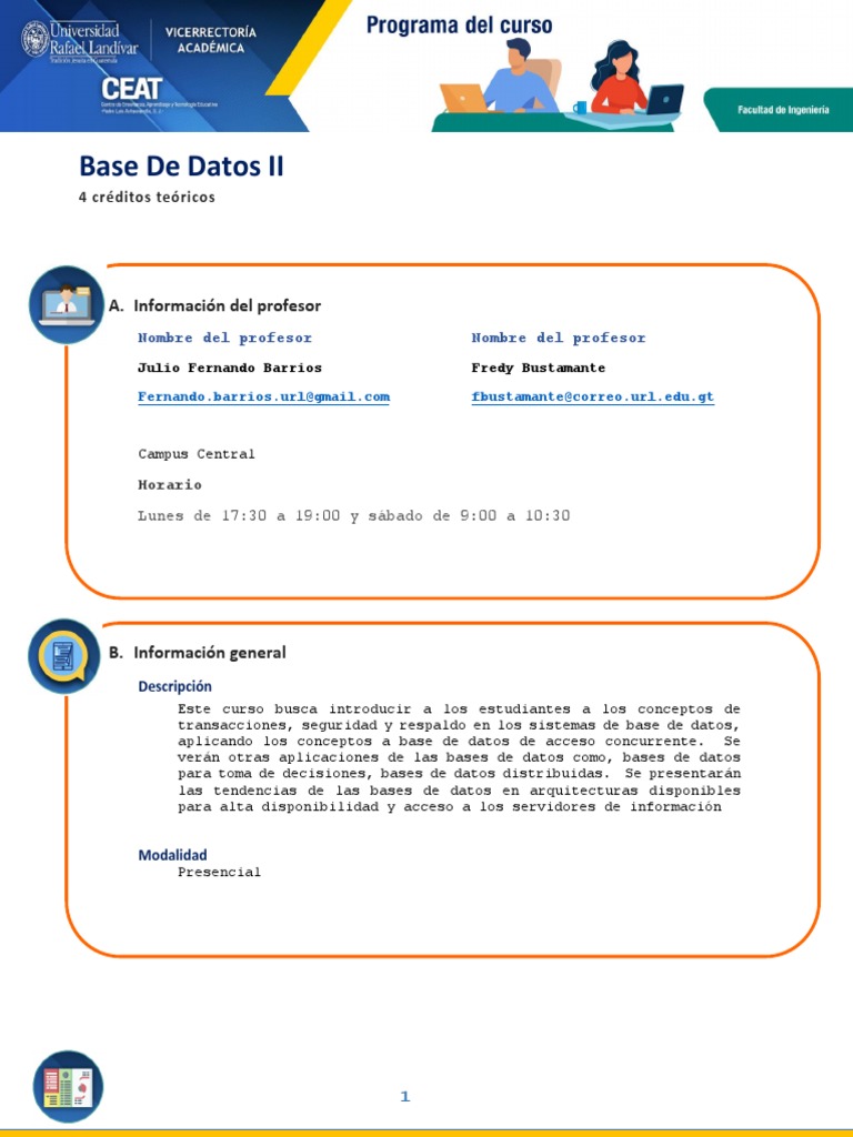 Programa de Curso Bases de Datos II 2022 | PDF | Bases de datos ...